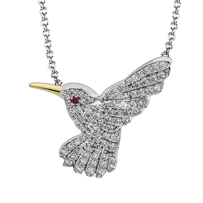 Simon G. Pavé Diamond Hummingbird Pendant in 18K White and Yellow Gold ...
