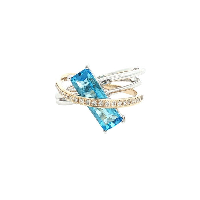 Mountz Collection Emerald Cut Swiss Blue Topaz and Diamond Crossover R ...