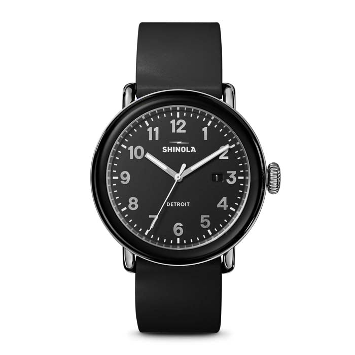 Shinola 41MM Black "Detrola" Quartz Watch with Rubber Strap in Stainle ...