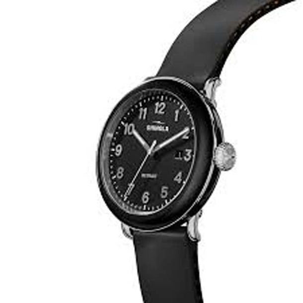 Shinola 41MM Black "Detrola" Quartz Watch with Rubber Strap in Stainle ...