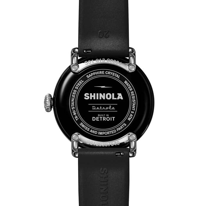 Shinola 41MM Black "Detrola" Quartz Watch with Rubber Strap in Stainle ...