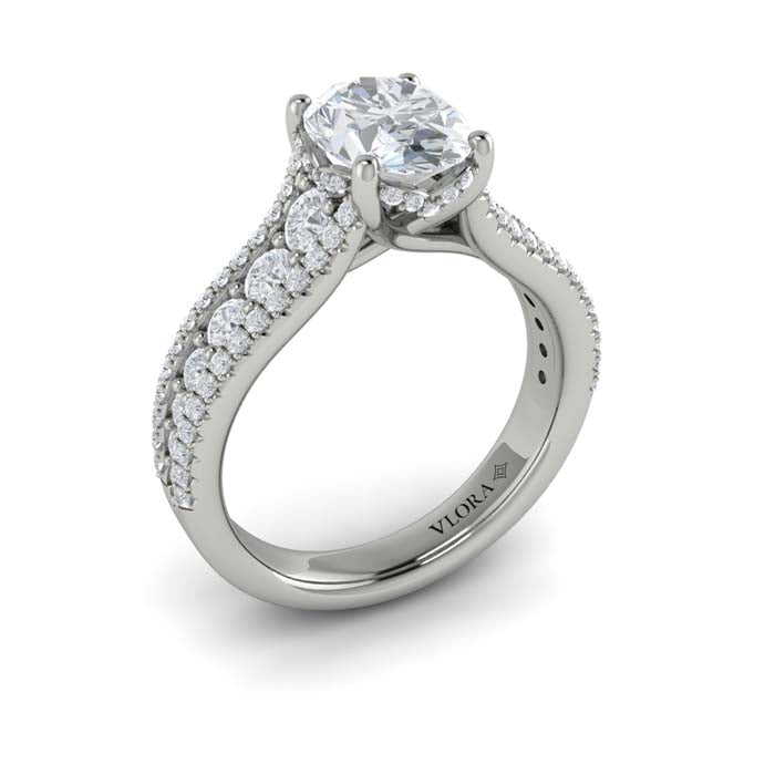 Vlora Bold Cathedral Oval Diamond Engagement Ring Semi-Mounting in Pla ...