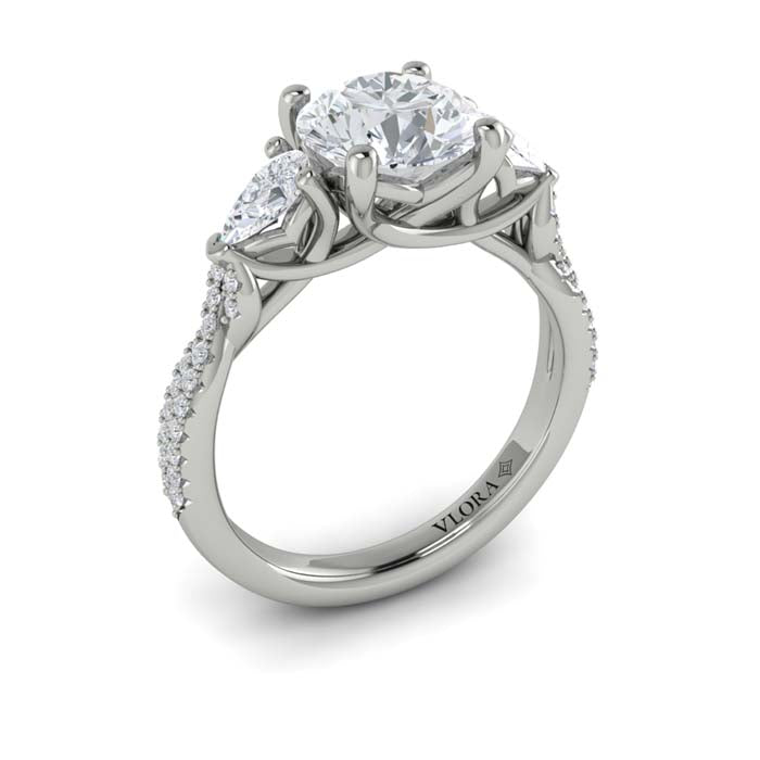 Vlora Entwined Three Stone Engagement Ring Semi-Mounting in Platinum ...